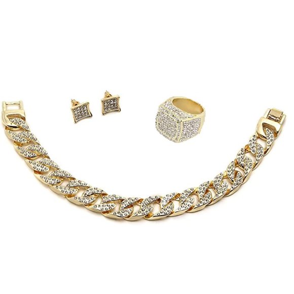 Accessories | Iced Out Set Earrings Bracelet Watch Ring | Poshmark